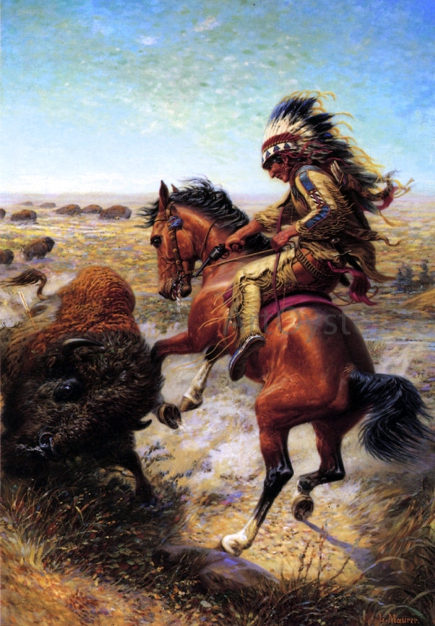 Louis Maurer Chief Spotted Tail Shooting Buffalo Canvas Print – Art ...