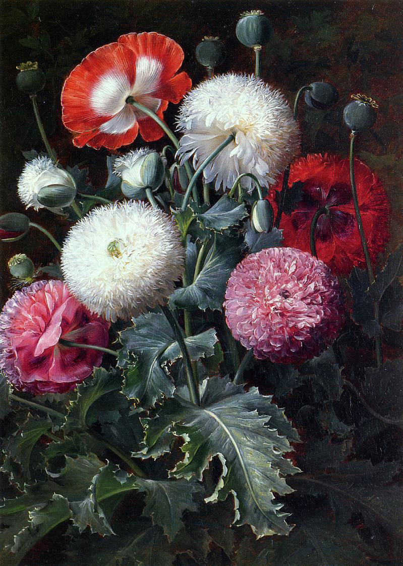 Johan Laurentz Jensen Still Life with Poppies and Other Flowers Canvas ...