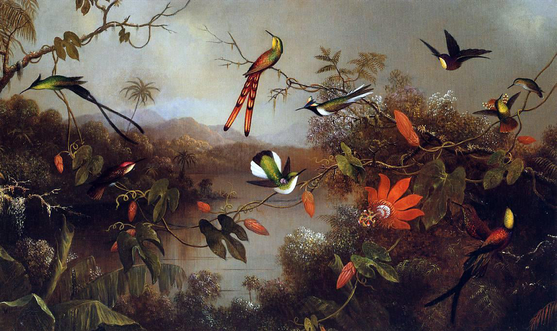 Martin Johnson Heade Tropical Landscape with Ten Hummingbirds Canvas ...